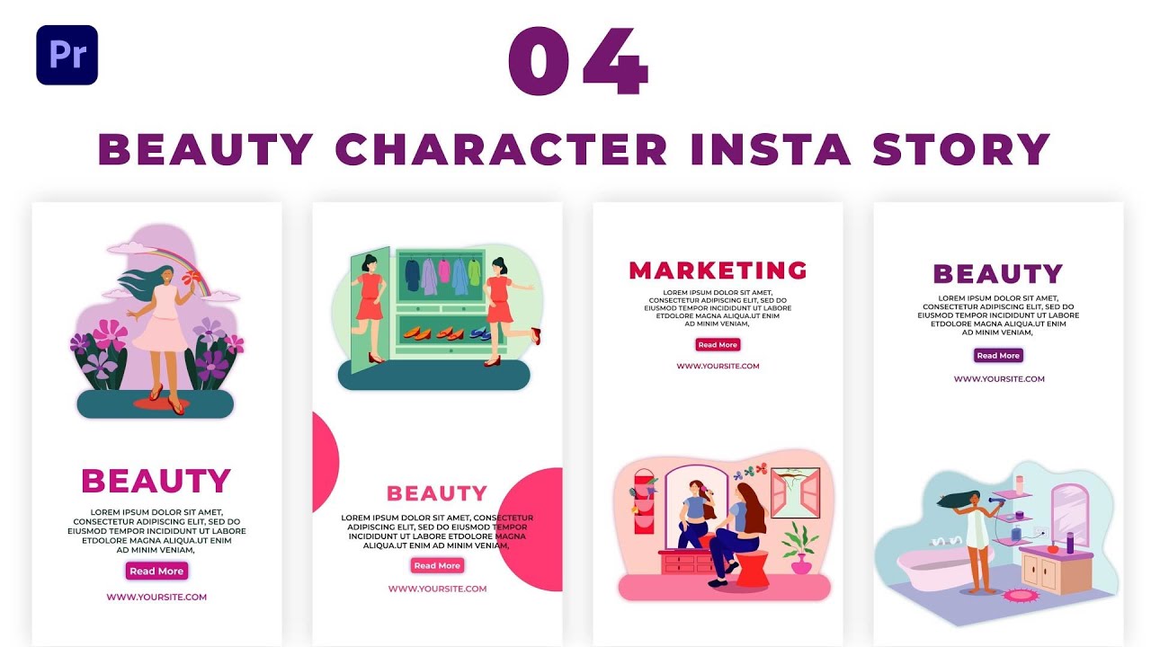 Flat Beauty Character Instagram Story Premiere Pro Templates | 2D ...