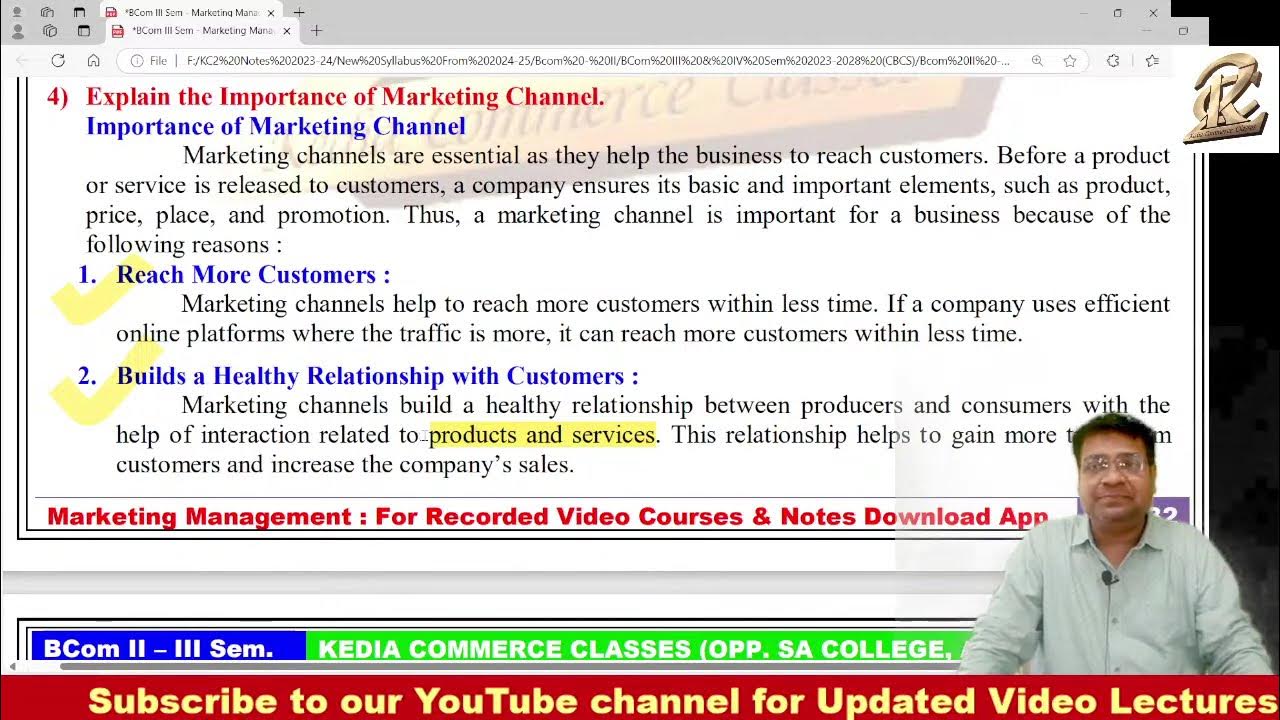 BCom III Semester | Marketing Management | Unit 4 Place Channel | #sgbau | Kedia Commerce ...