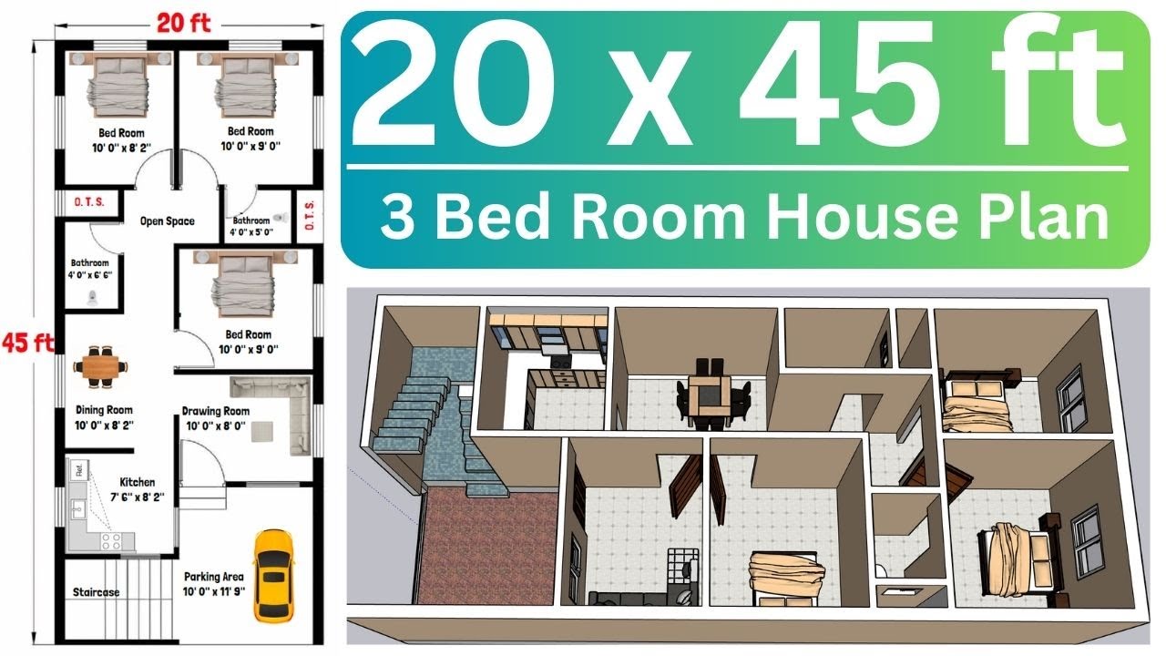20 x 45 House Plan | 20x45 House Design | 20x45 Ghar ka Naksha | 3 Bed ...