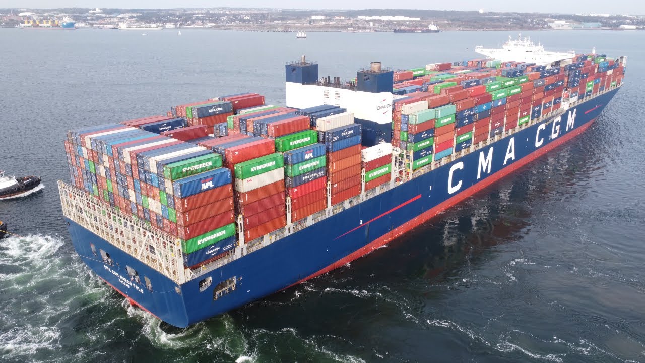 Aerial 4K Views! Mega Vessel CMA CGM MARCO POLO Inbound into Halifax ...