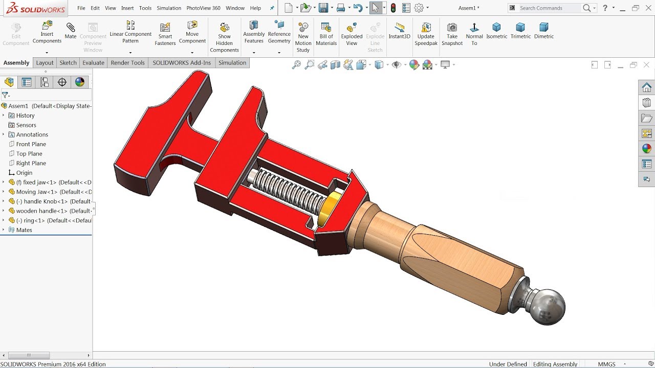 Solidworks tutorial Monkey Wrench - YouTube