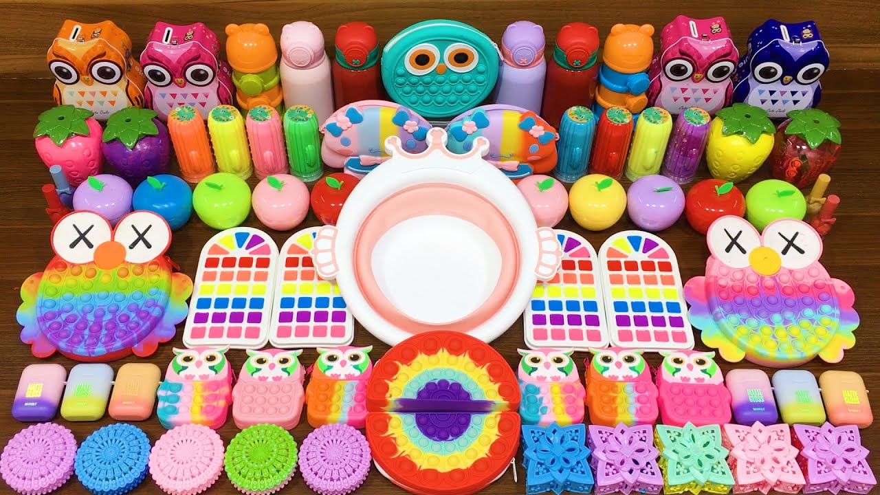 RAINBOW OWL !!! Mixing random into storebought slime!!!Satisfying Slime ...