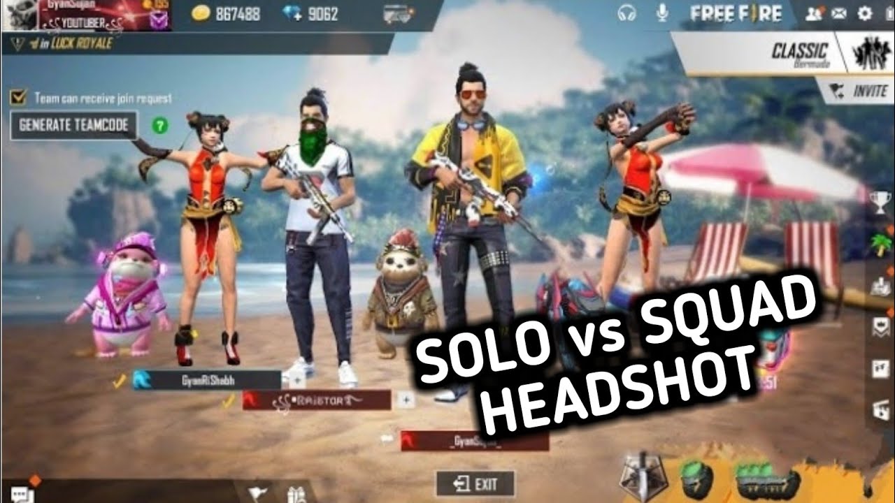 👉SOLO vs SQUAD ||🔥 HeadShot || Garena Free Fire ||💯SOLO Rush Gameplay ...