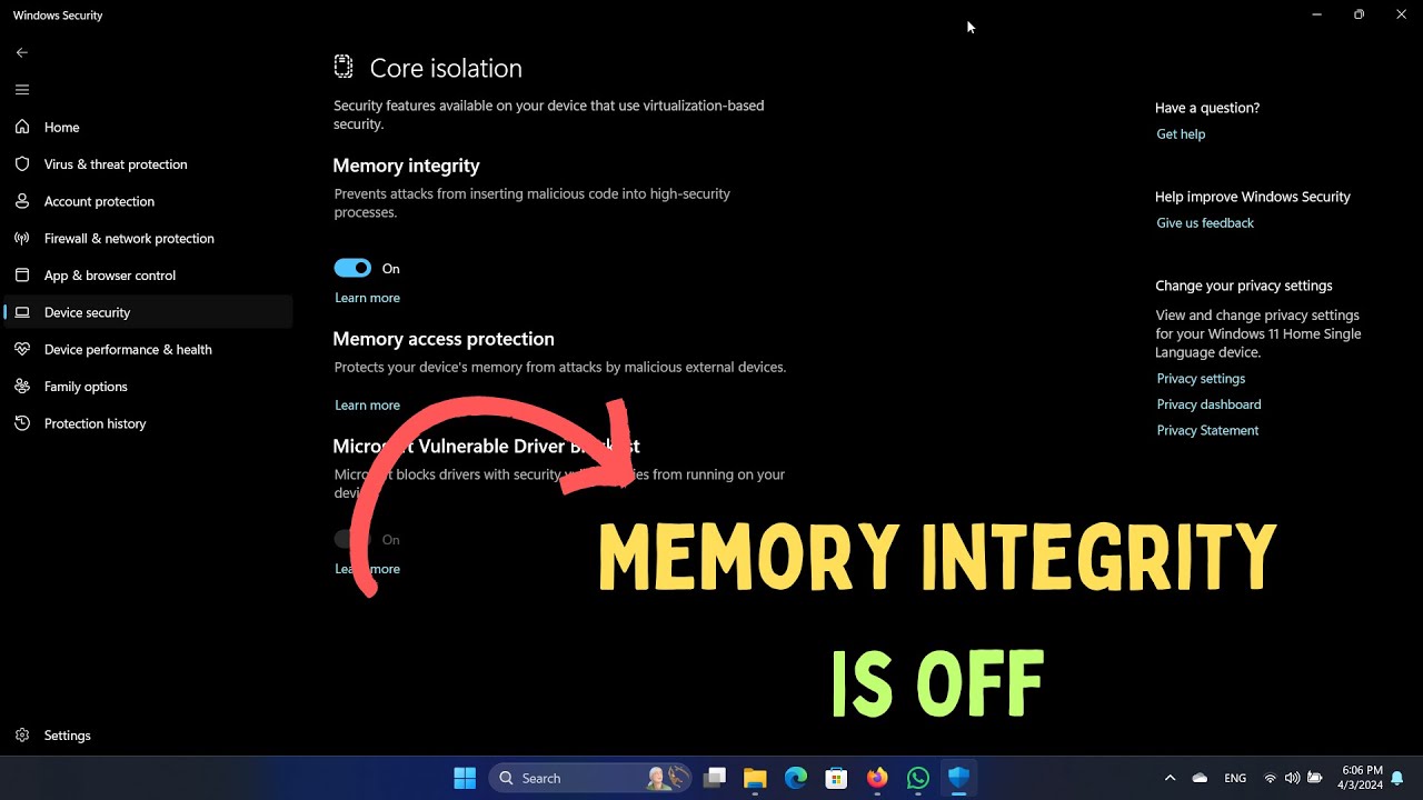 How to Fix Memory Integrity Is Off Error in Windows 11 - YouTube