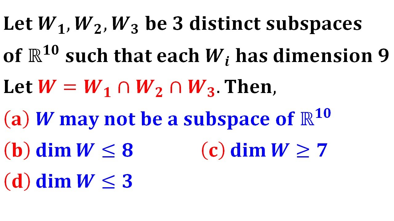csir net dec 2016 linear algebra dimension of subspace of vector space ...