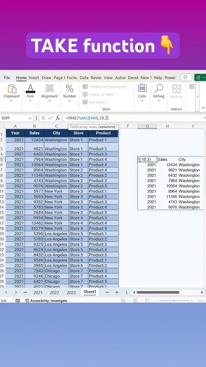 TAKE function in Excel👩‍💻 #shorts #excel #tutorial - YouTube