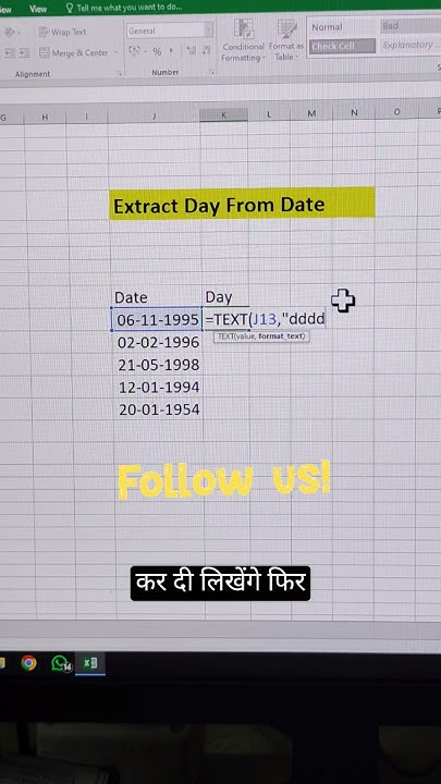 How to Extract Day from Date in Excel🔥 Excel tips ️ #shorts #shortvideo ...