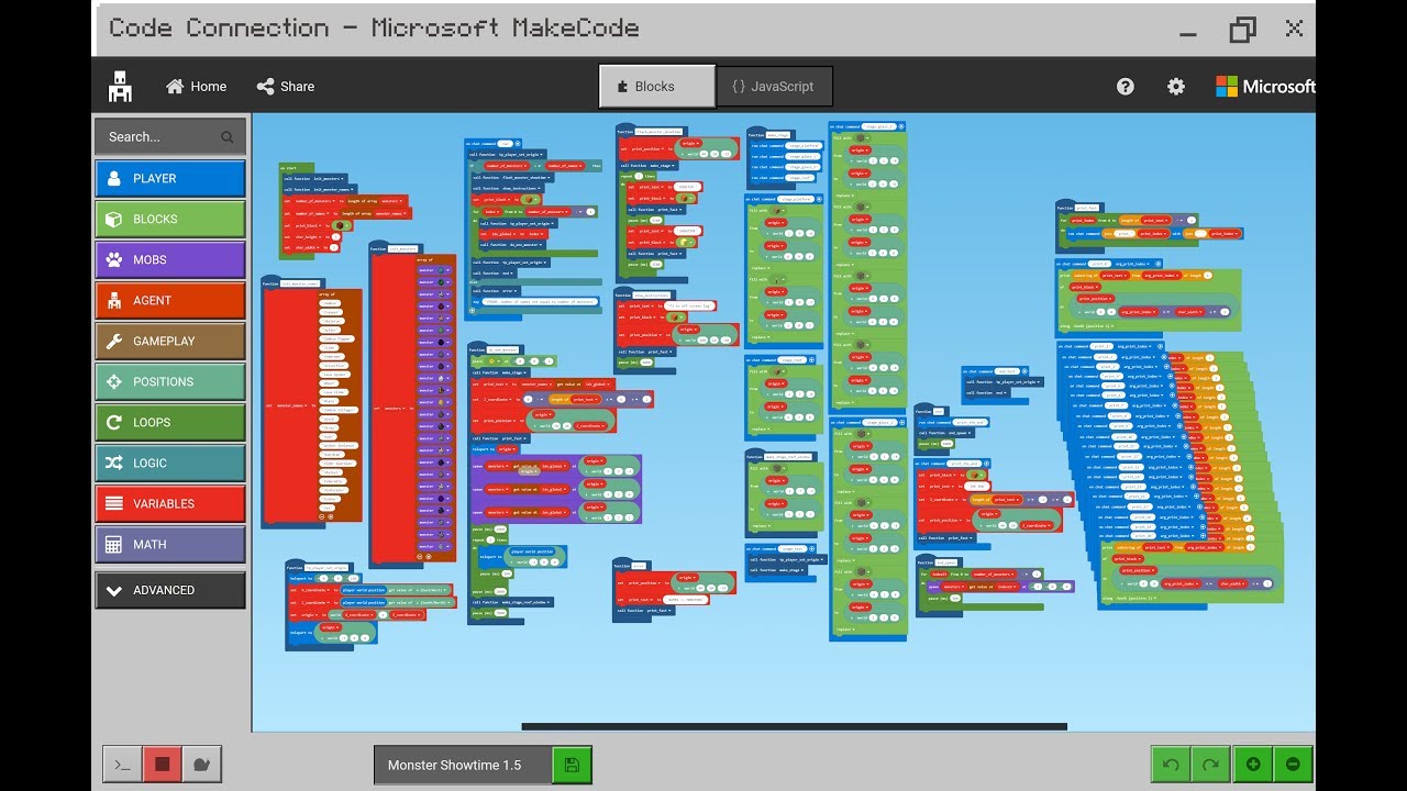 Code for Monster Showtime in MakeCode for Minecraft - YouTube