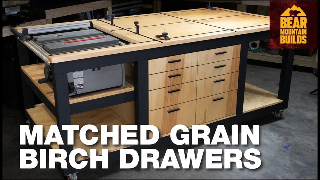 Add Matched Grain Drawers | Simple Table Saw Outfeed and Assembly Table ...