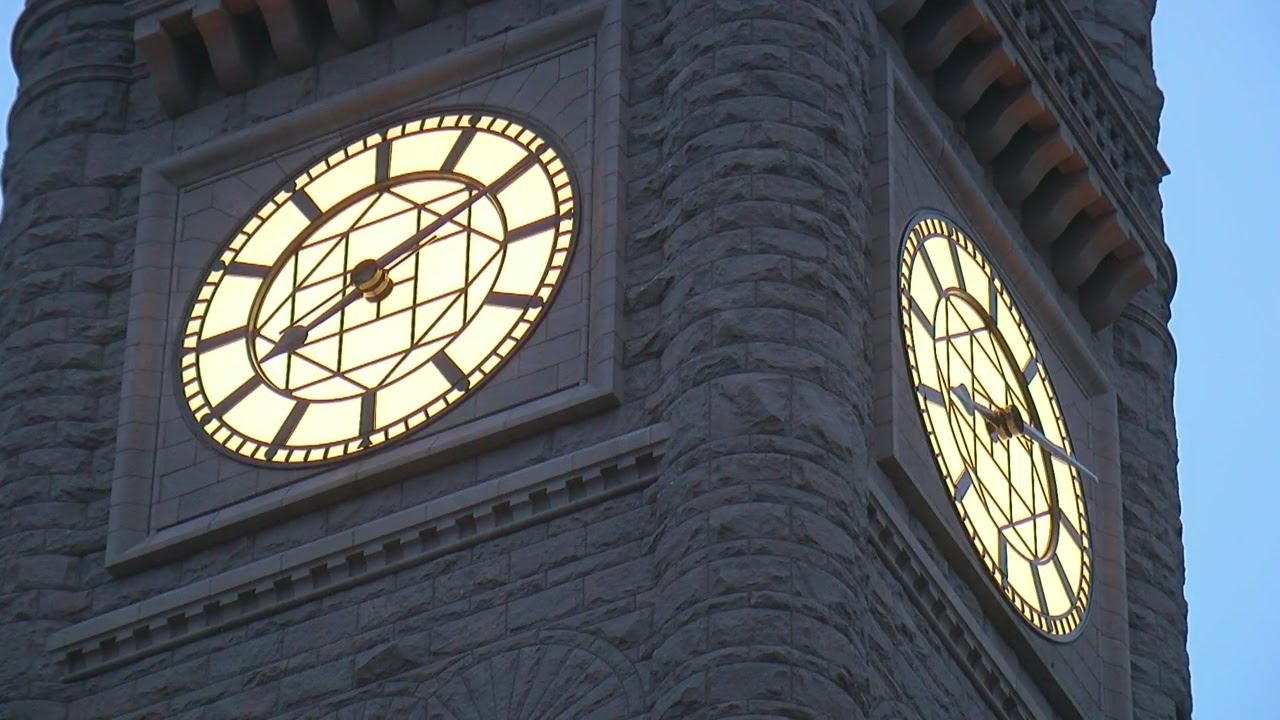 Minneapolis City Hall Clock Lit Once More - YouTube