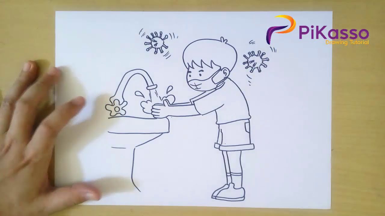 How to Draw Children Washing Their Hands from Covid19 - YouTube