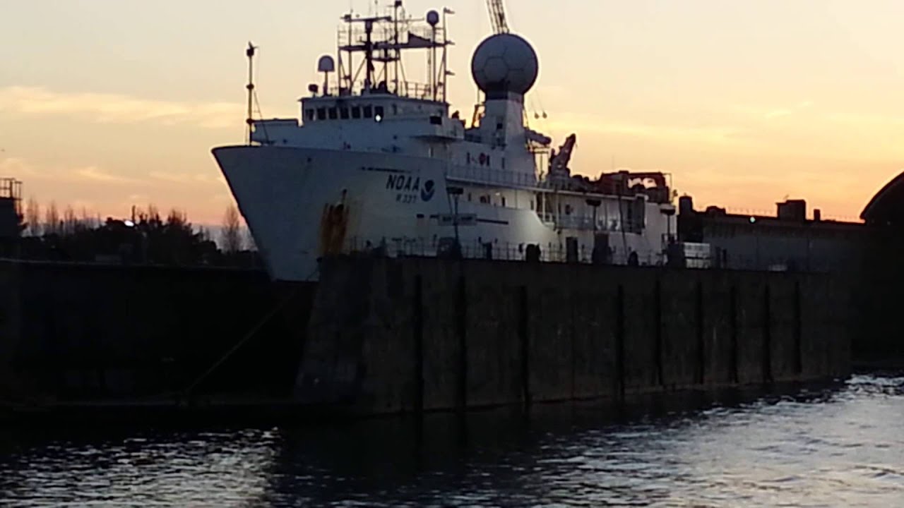 Ferry Ride View. Okeanos Explorer NOAA in drydock at Bay Ship Alameda ...