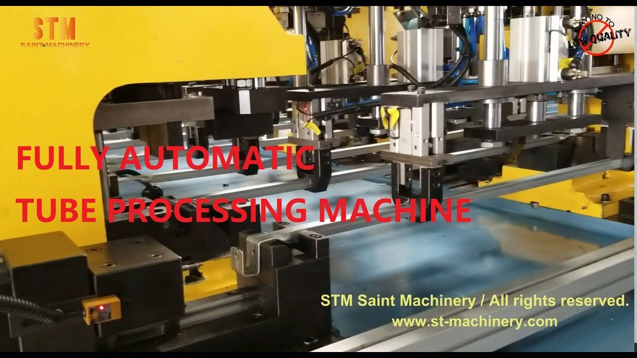 STM automatic square tube cutting pressing and punching integrated ...