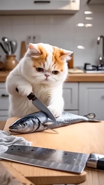 Cute cat frying fish😺🐟#cat #cute#funny#shortsfeed #trending #shorts ...