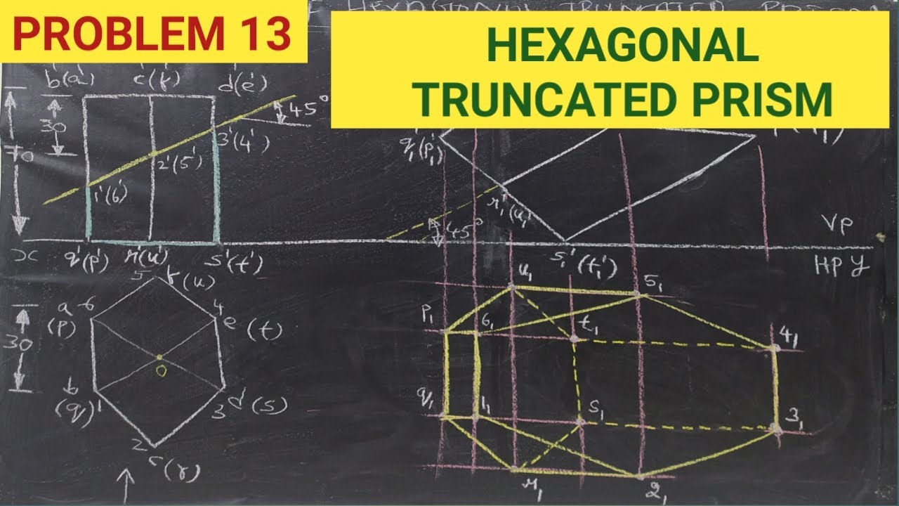 PROBLEM 13 ON PROJECTION OF HEXAGONAL TRUNCATED PRISM | PROJECTION OF ...