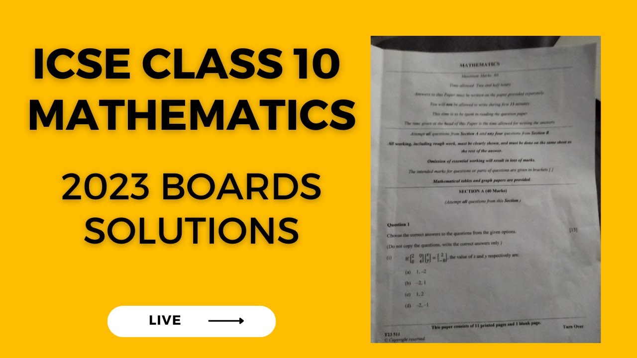 ICSE Class 10th mathematics 2023 boards solutions - YouTube