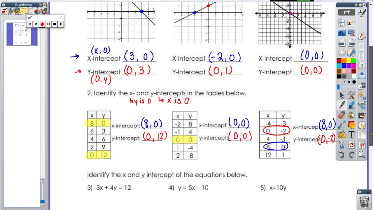Algebra 1 HW - Intercepts - YouTube