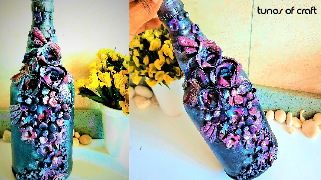 Amazing Mural clay Design On Glass Bottle | Air Dry Clay | botella de ...
