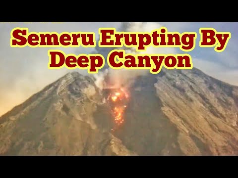 Semeru Volcano Erupting Through A Deep Canyon In Summit/ Java, Indonesia, Pacific Ring Of Fire ...