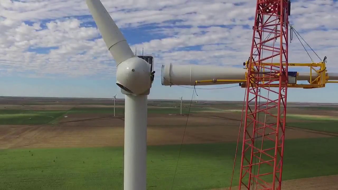Blade Install On Wind Tower With 18000 - HD Zoomed Drone Footage - YouTube