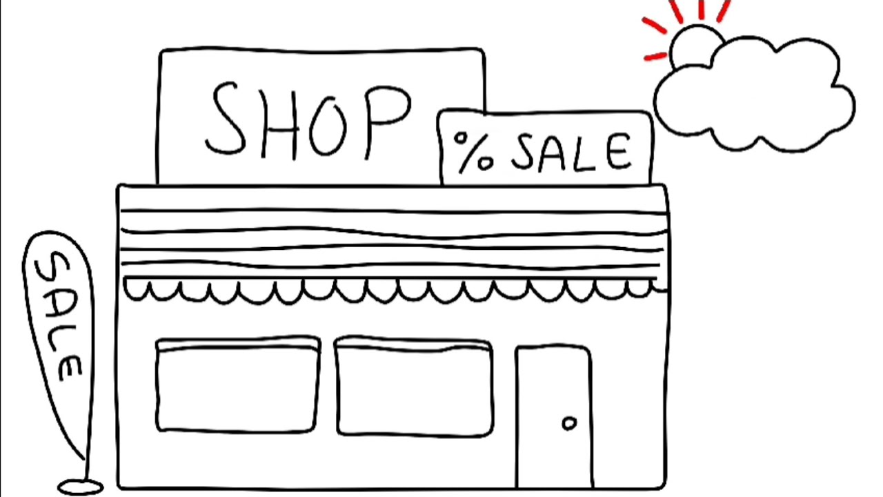 How to Draw a Grocery Shop and Clouds: Easy Step-by-Step Tutorial for ...