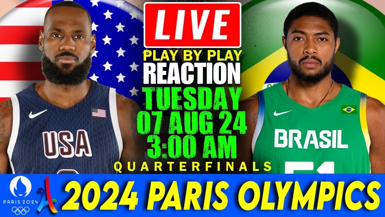 🔴LIVE USA vs Brazil Basketball Quarterfinals Play by Play Reaction ...