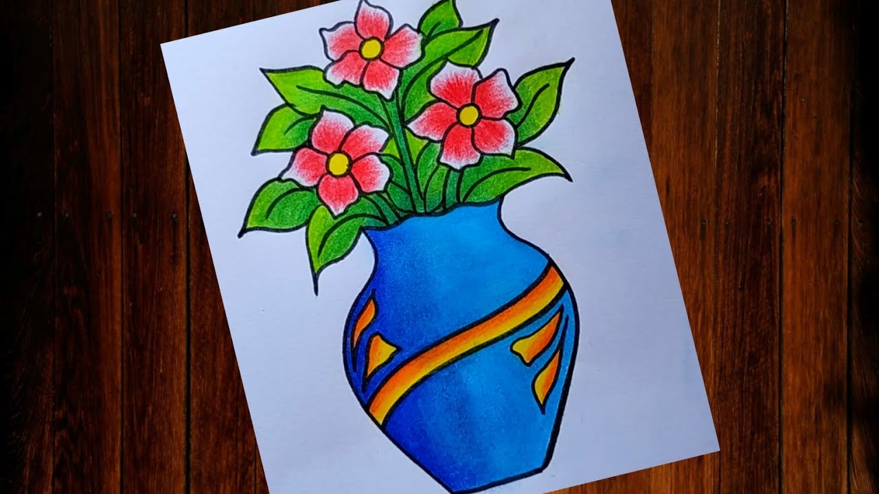 Easy and Simple Flower pot drawing| Flower Vase drawing| How to draw ...