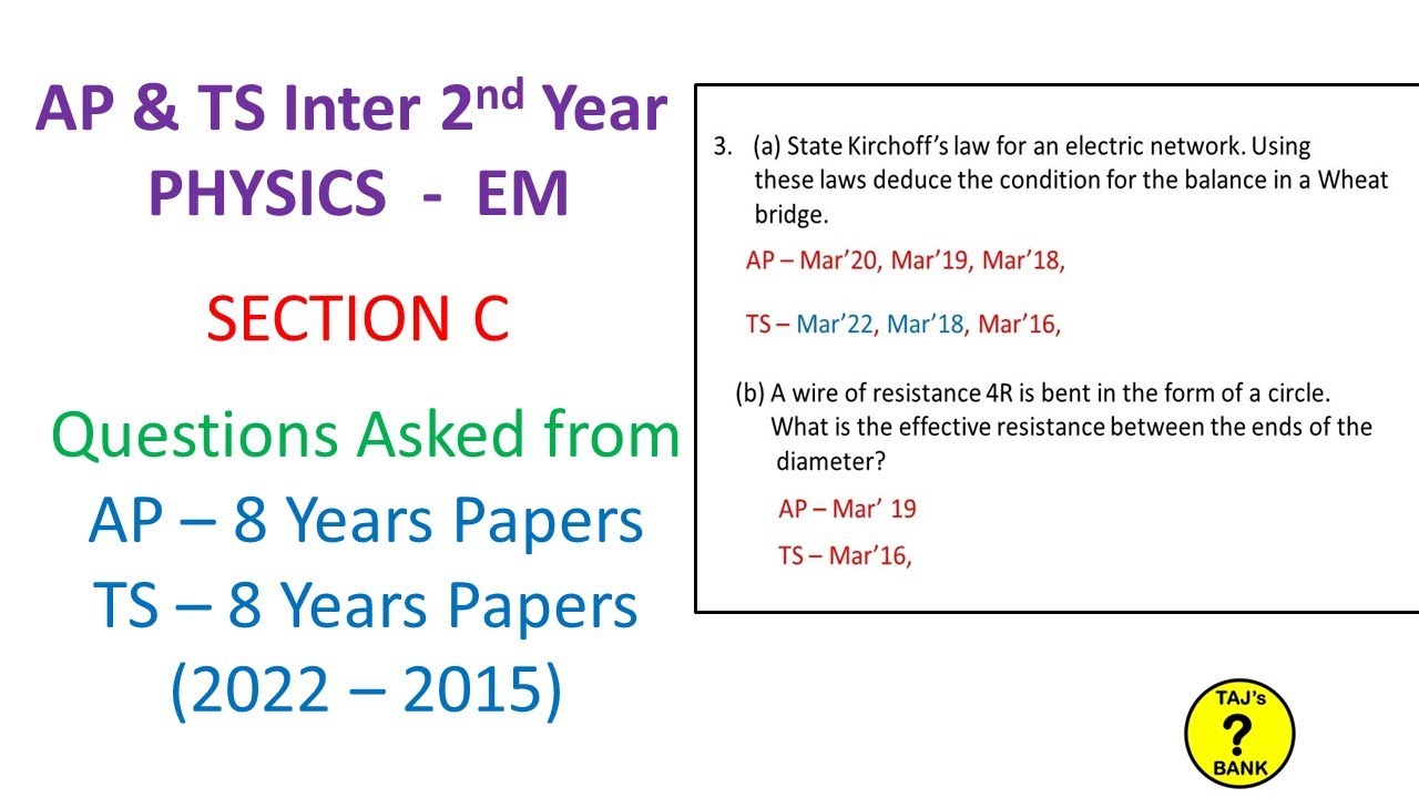 AP & TS Inter 2nd Year Physics Section C Previous year Questions from ...