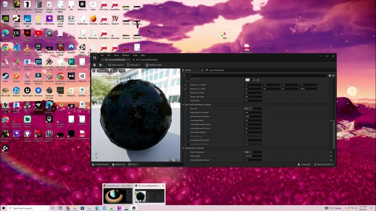 UE5 - Procedural Space game, polishing off planet master material update and working on ...