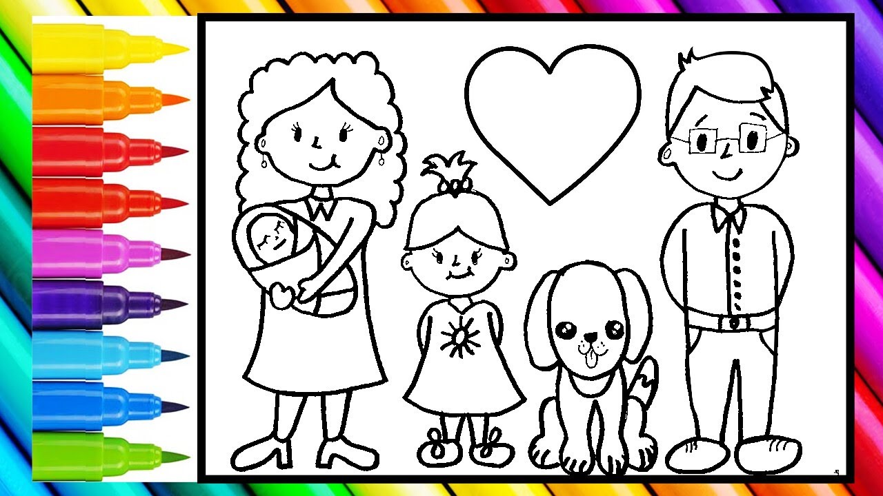 Drawing And Coloring A Family 👩👨👧👶🐶 Drawings For Kids Learn Colors 🌈 ...