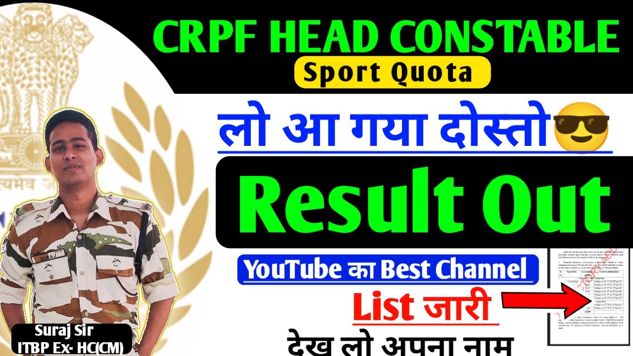 CRPF HEAD CONSTABLE RESULT 2023 CRPF HC GD RESULT OUT CRPF HC SPORT ...