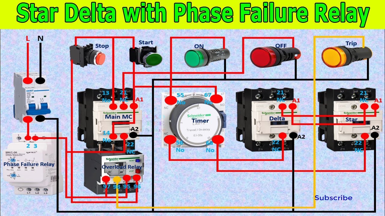 Star Delta Starter with Phase Failure relay | Star Delta Connection ...