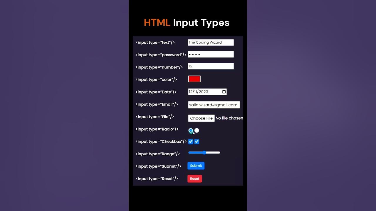 Html Input Types Html Html5 Htmltutorial Htmlcss Css Coding Coderslife Shortvideo