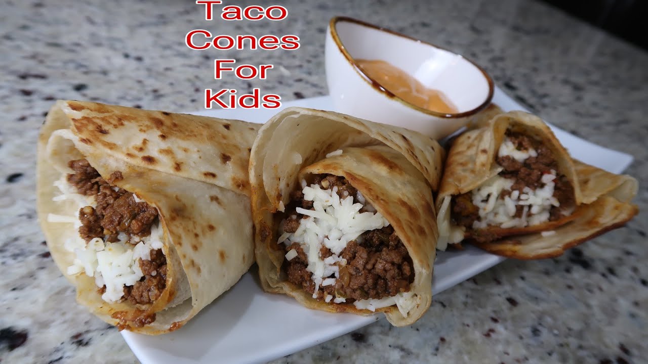 Plain beef and cheese taco cones for the kids - YouTube