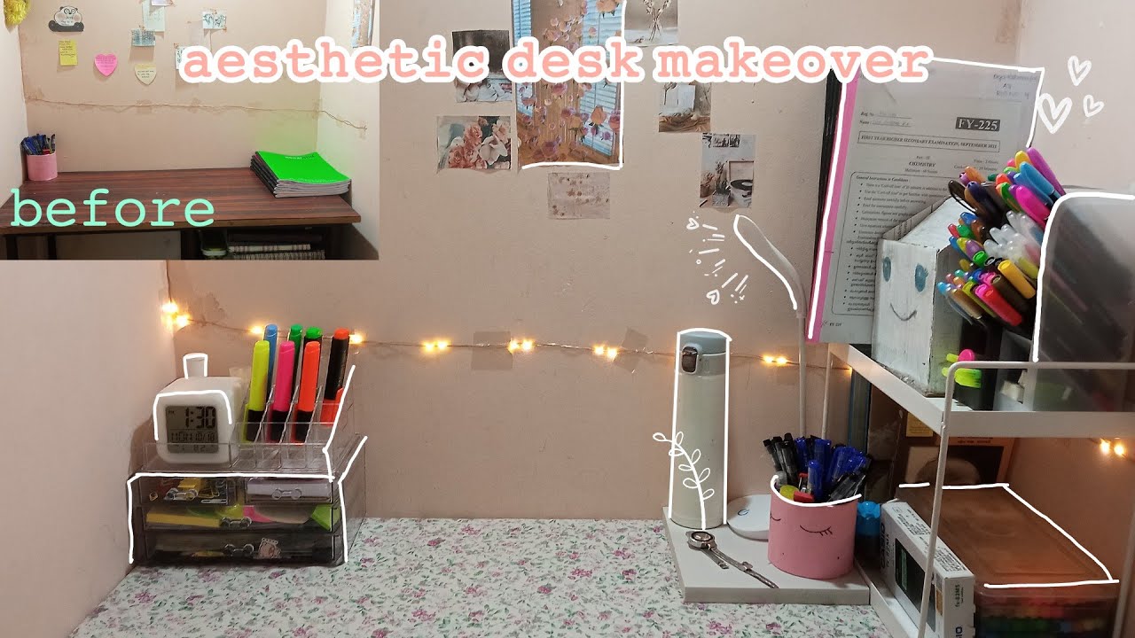 aesthetic desk makeover from small brown desk | Indian aesthetic | low ...