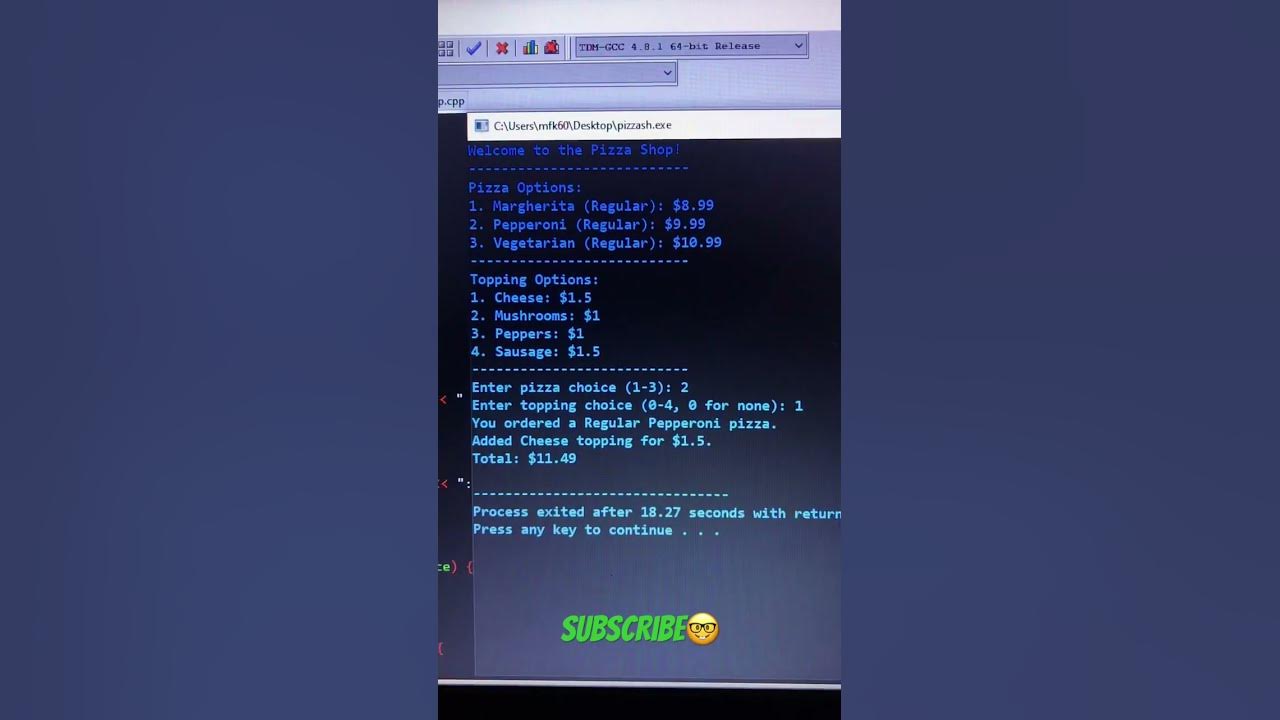 Pizza Bill In C Ide Dev C Cppprogramming Codingtime Codinglife Youtube