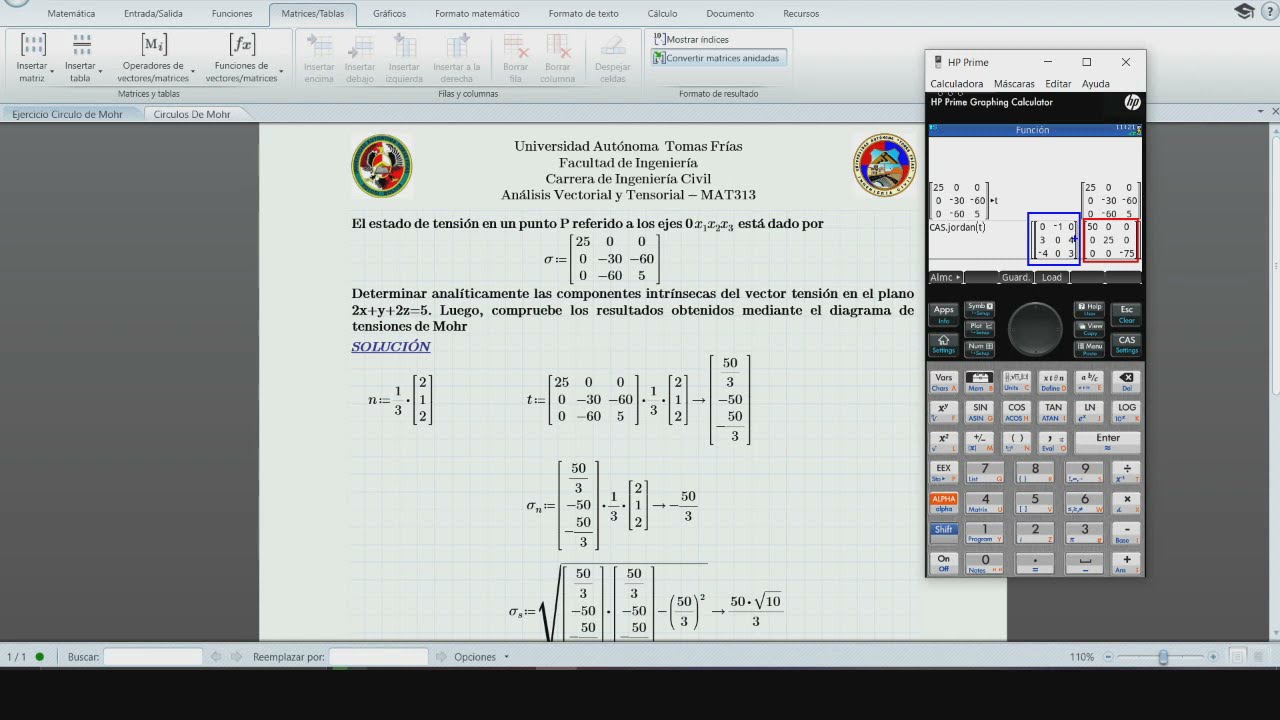 Ejercicio 13 Calculo Tensorial - Círculos de Mohr (Comprobación HpPrime ...