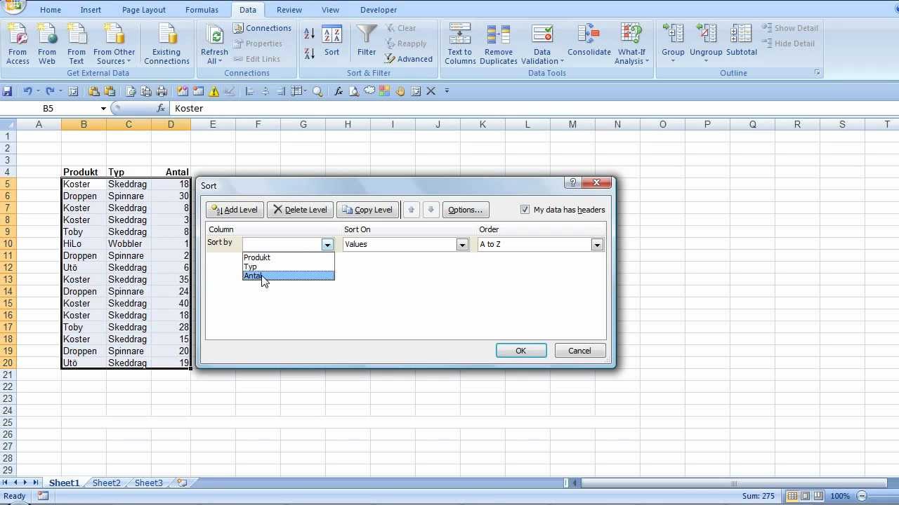 Sortering i Excel 2003-2007 - YouTube