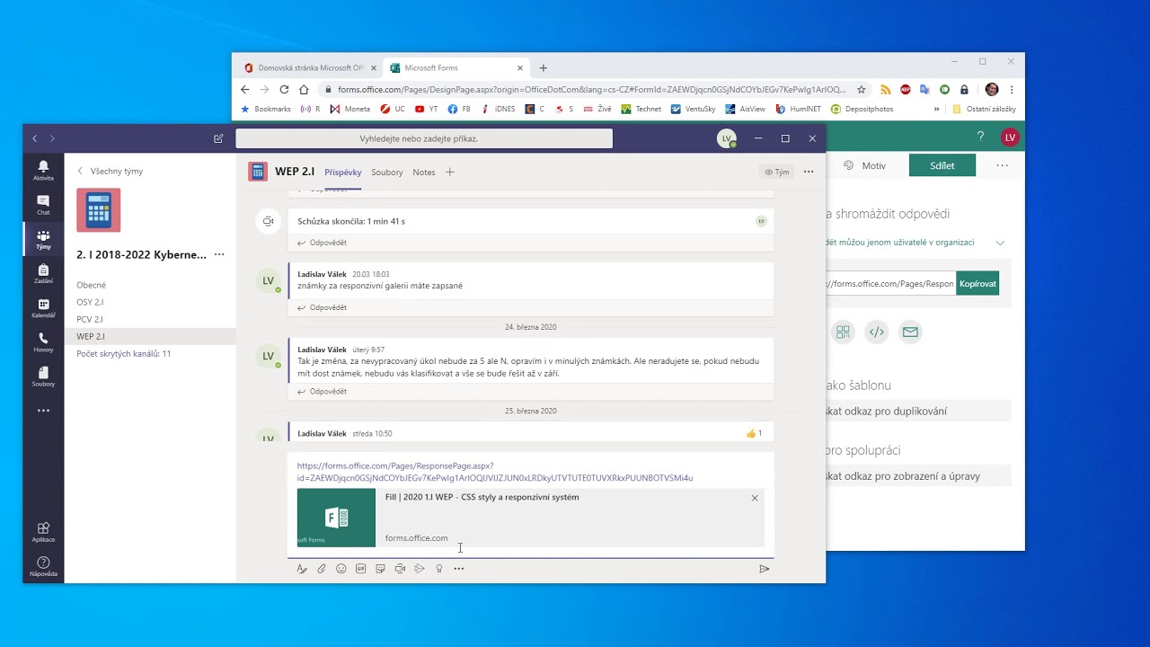 MS Teams - vložení Kvízu do Chatu pro online výuku - YouTube