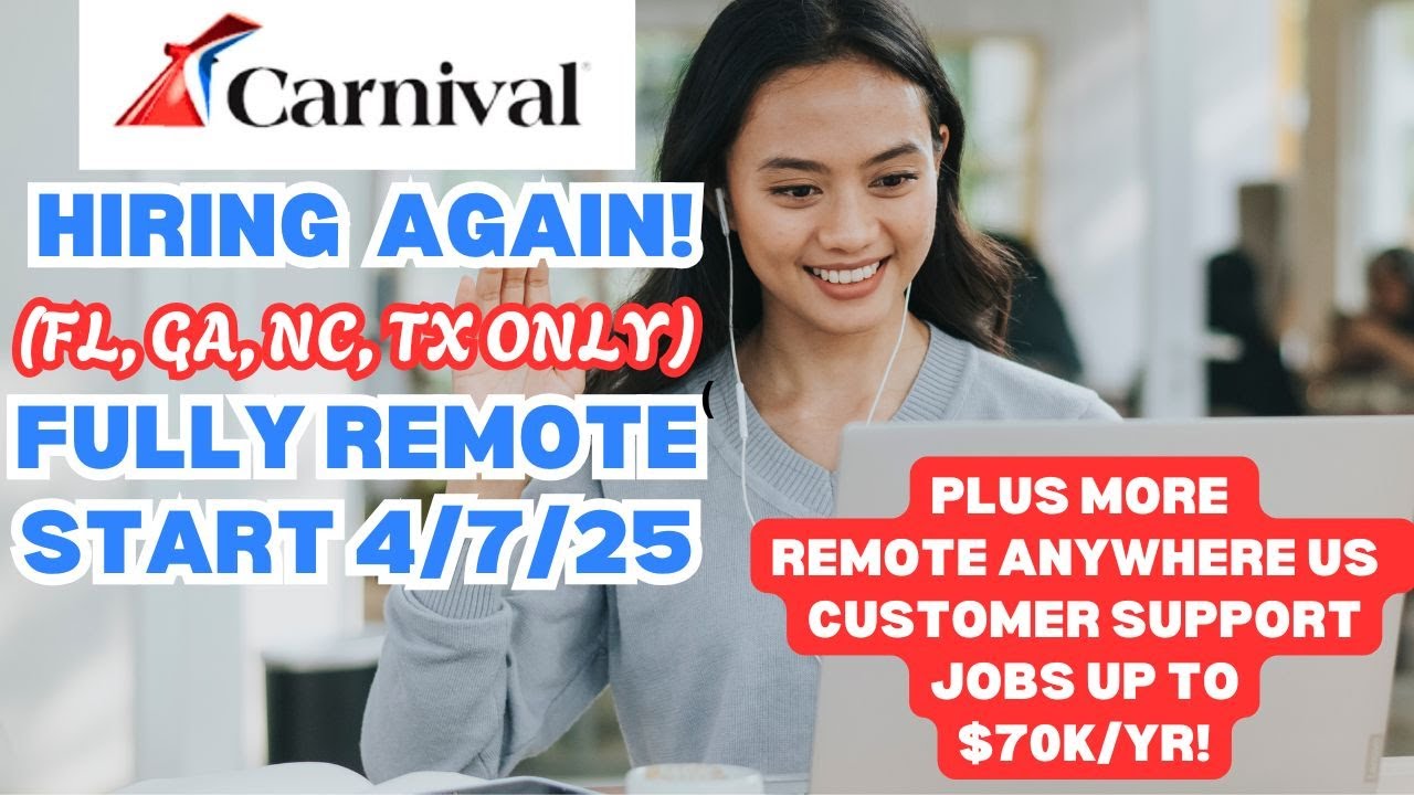 CARNIVAL IS HIRING AGAIN! PLUS MORE REMOTE JOBS UP TO $70K/YR - YouTube