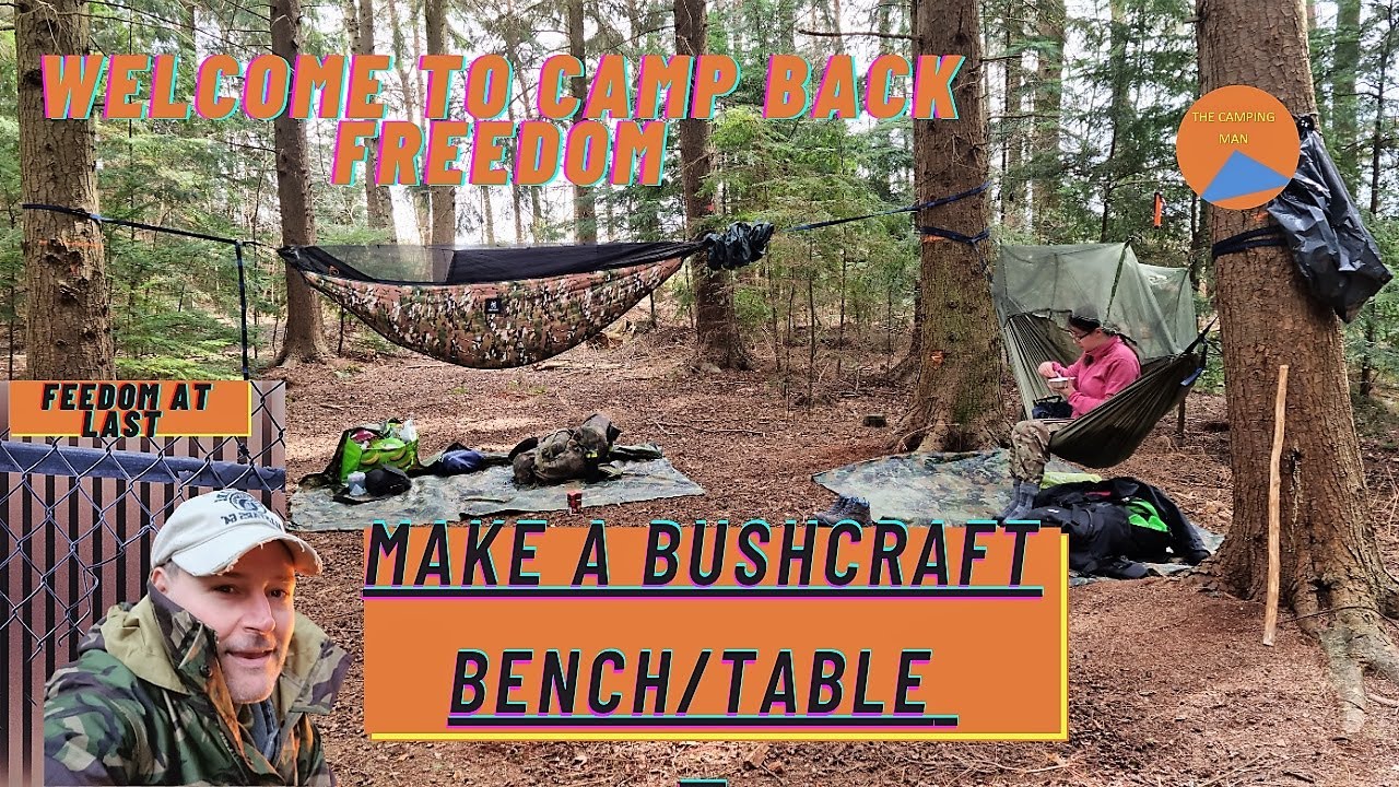 Camp Back Freedom (make simple bushcraft bench/table) - YouTube