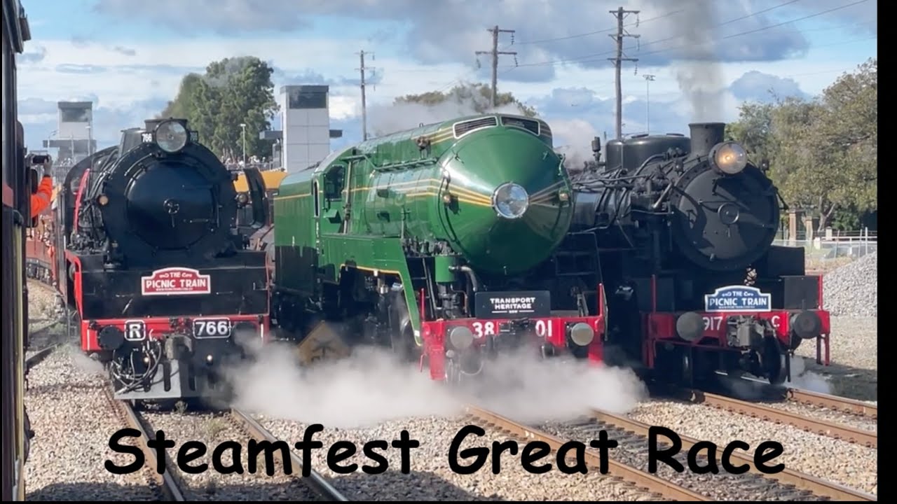 Hunter Valley Steamfest - Lining up for the Great Train Race - YouTube