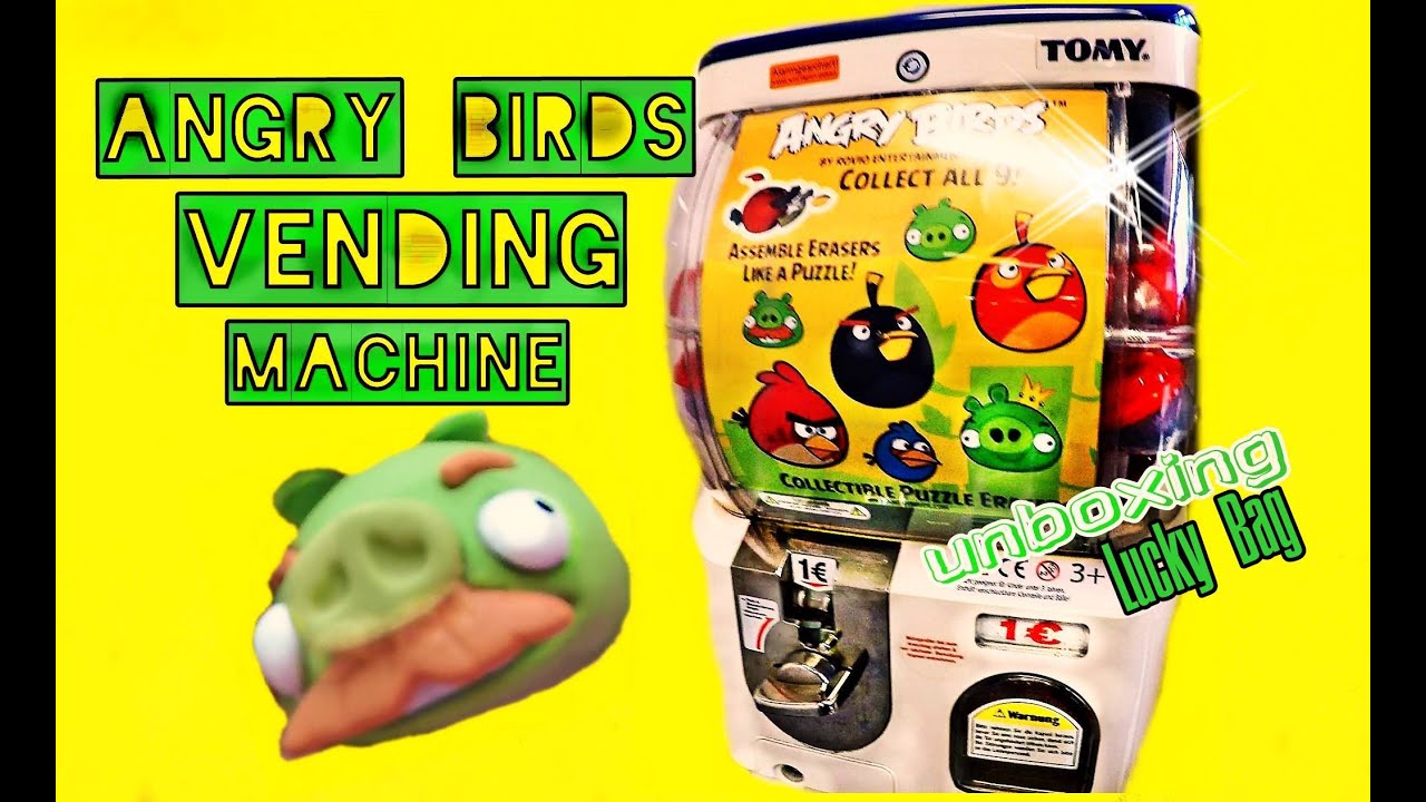 ANGRY BIRDS 3D Puzzle Vending Machine opening COLLECTIBLE ERASERS in ...