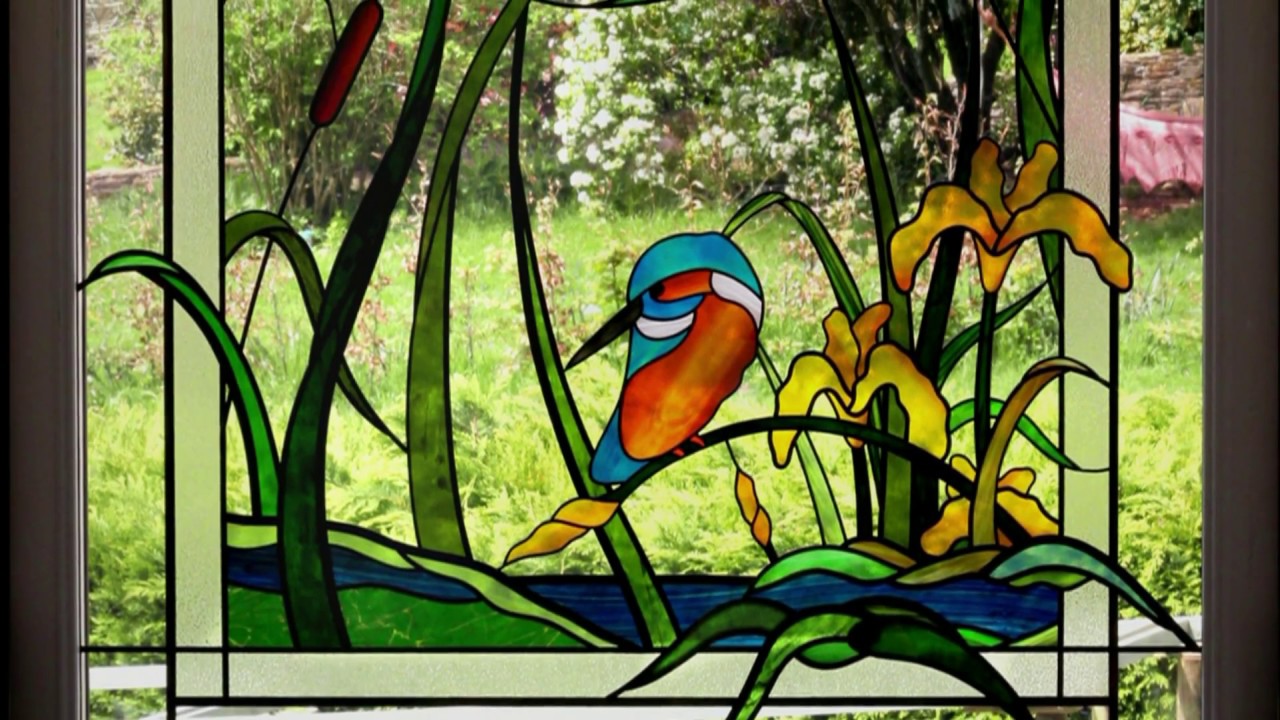Kingfisher & Water Reed stained glass window - YouTube