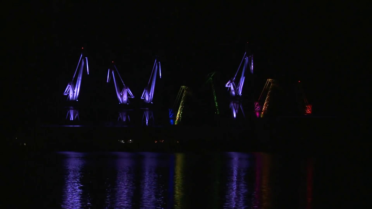 SKIRA Shipyard cranes - Lighting Giants in Pula - YouTube