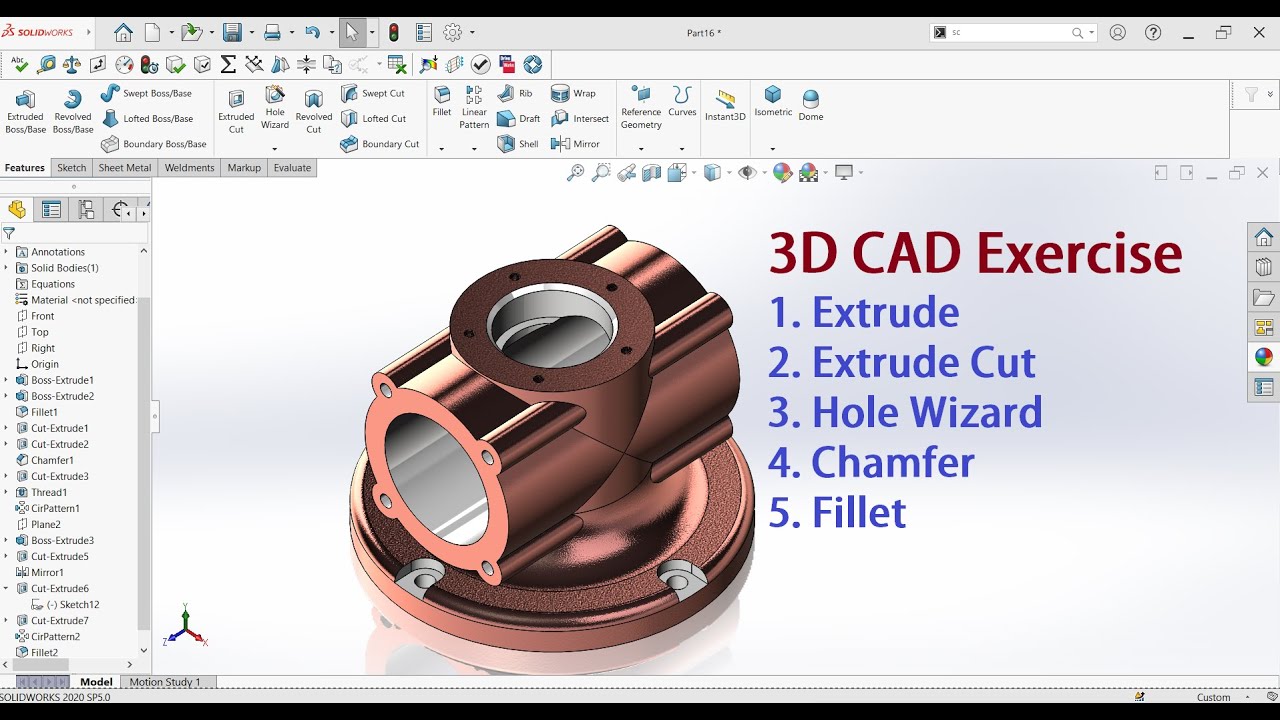 ☑️Solidworks 3D CAD Exercise tutorial | Solidworks Tutorial for ...