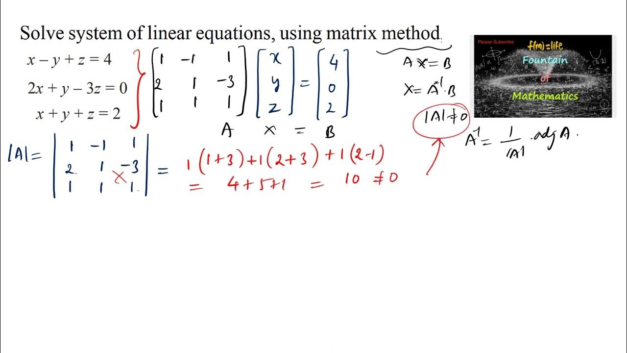 Solve system of linear equations using matrix method x-y+z=4 ;2x+y-3z=0|Determinants|Matrices ...