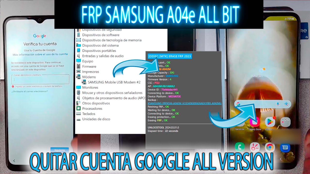 FRP SAMSUNG A04e QUITAR CUENTA GOOGLE NUEVO METODO A042M A042F ...