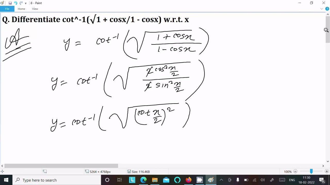 Differentiate cot⁻¹√((1-cosx)/(1+cosx)) - YouTube