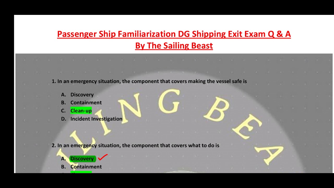 Passenger Ship Familiarization Course DG Shipping exit exam Q&A Set 1 ...